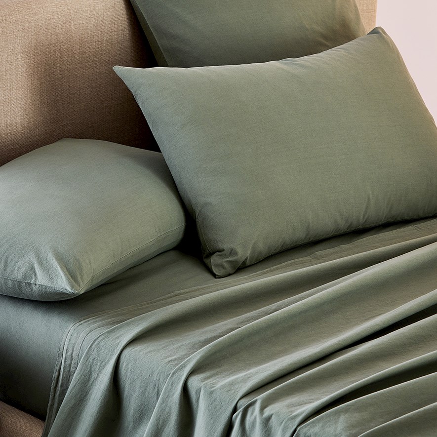 Stonewashed Cotton Fern Sheet Separates | Adairs