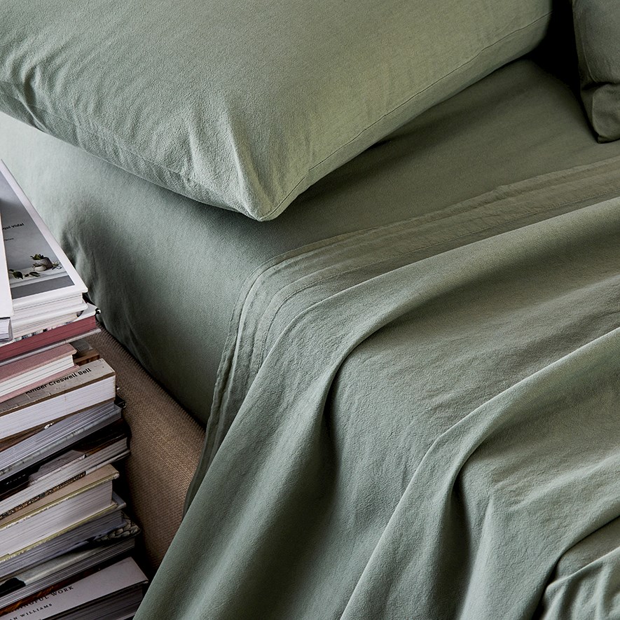 Stonewashed Cotton Fern Sheet Separates | Adairs