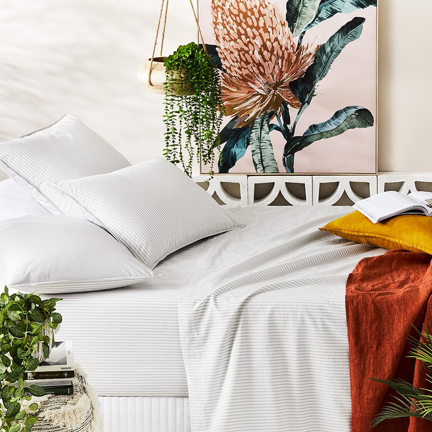 Stonewashed Printed Cotton Cloud Stripe Sheet Separates | Adairs