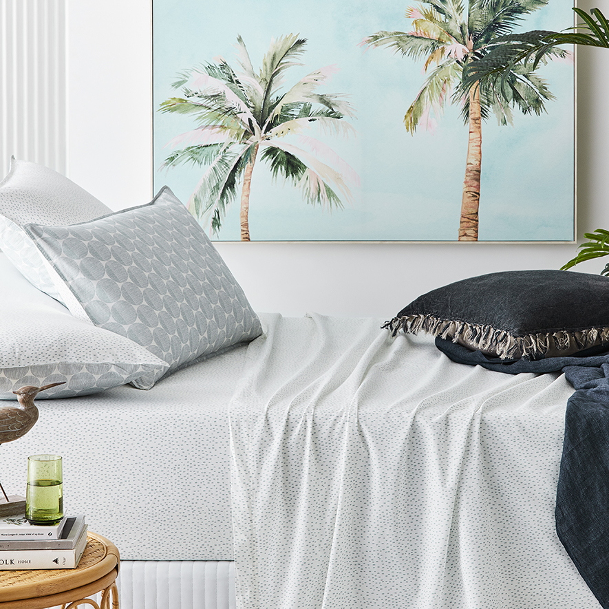 Stonewashed Printed Cotton Powder Blue Spot Sheet Separates | Adairs