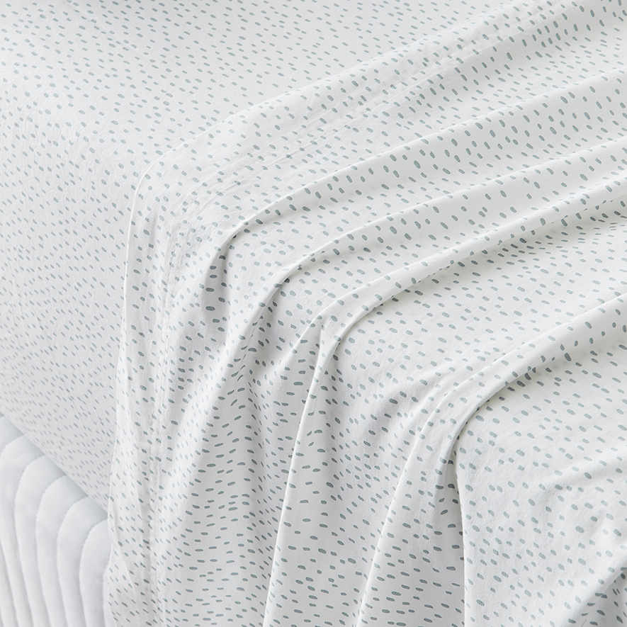 Stonewashed Printed Cotton Powder Blue Spot Sheet Separates | Adairs