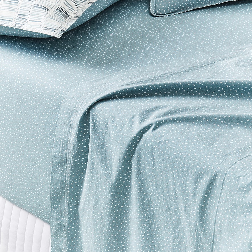 Stonewashed Printed Cotton Sage Fleck Sheet Separates | Adairs