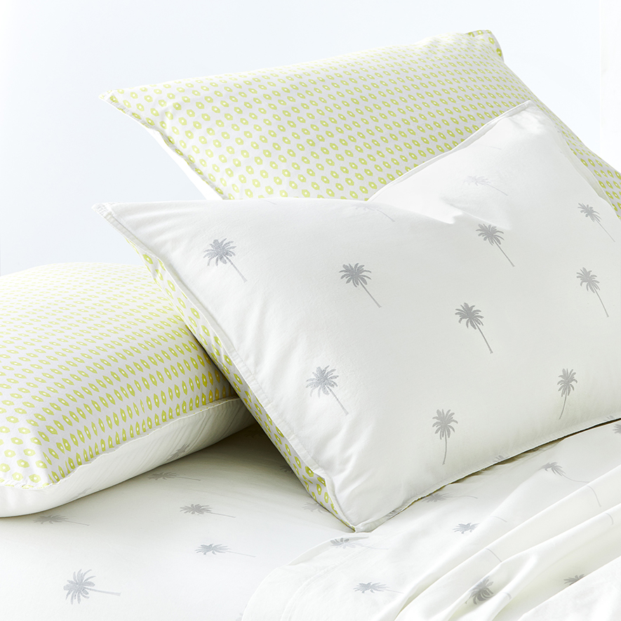 Stonewashed Printed Cotton Palm Silver Sheet Separates | Adairs