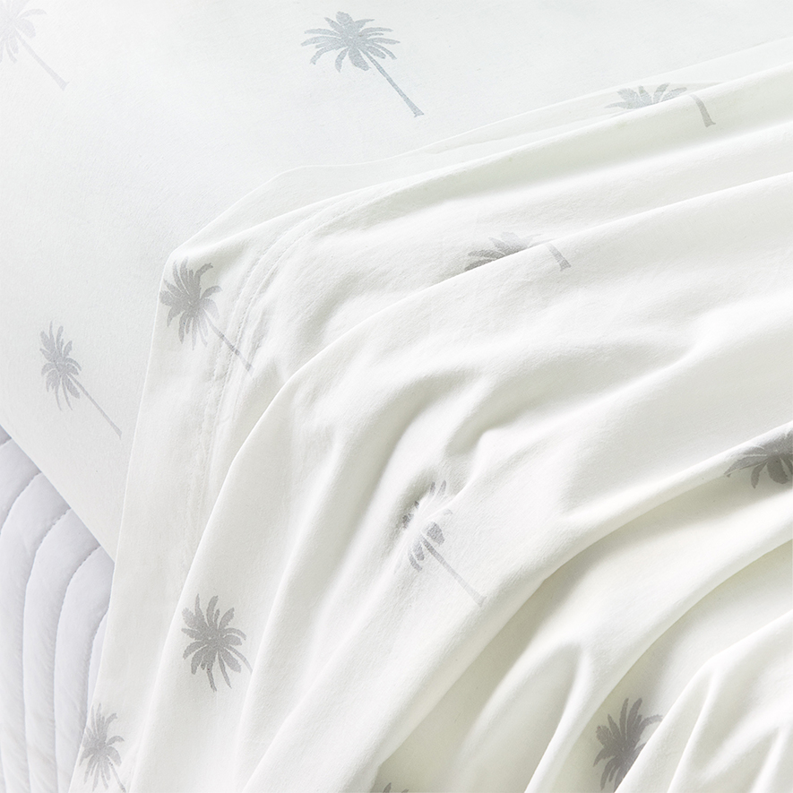 Stonewashed Printed Cotton Palm Silver Sheet Separates | Adairs
