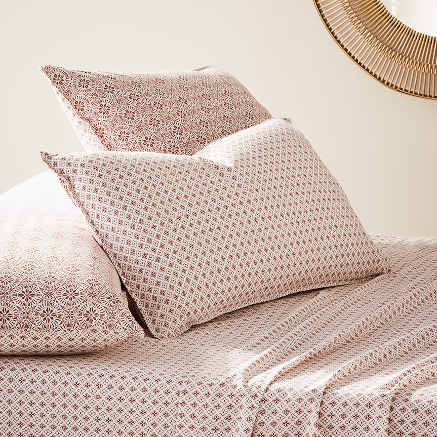 Stonewashed Printed Cotton Clay Tile Sheet Separates | Adairs