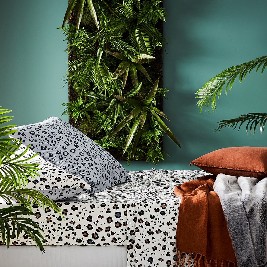 Stonewashed Printed Cotton Grey Leopard Sheet Separates | Adairs