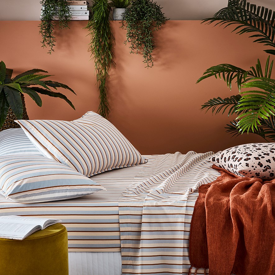 Stonewashed Printed Cotton Grey Stripe Sheet Separates | Adairs