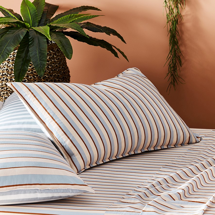 Stonewashed Printed Cotton Grey Stripe Sheet Separates | Adairs