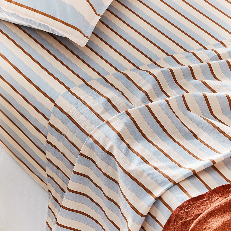 Stonewashed Printed Cotton Grey Stripe Sheet Separates | Adairs