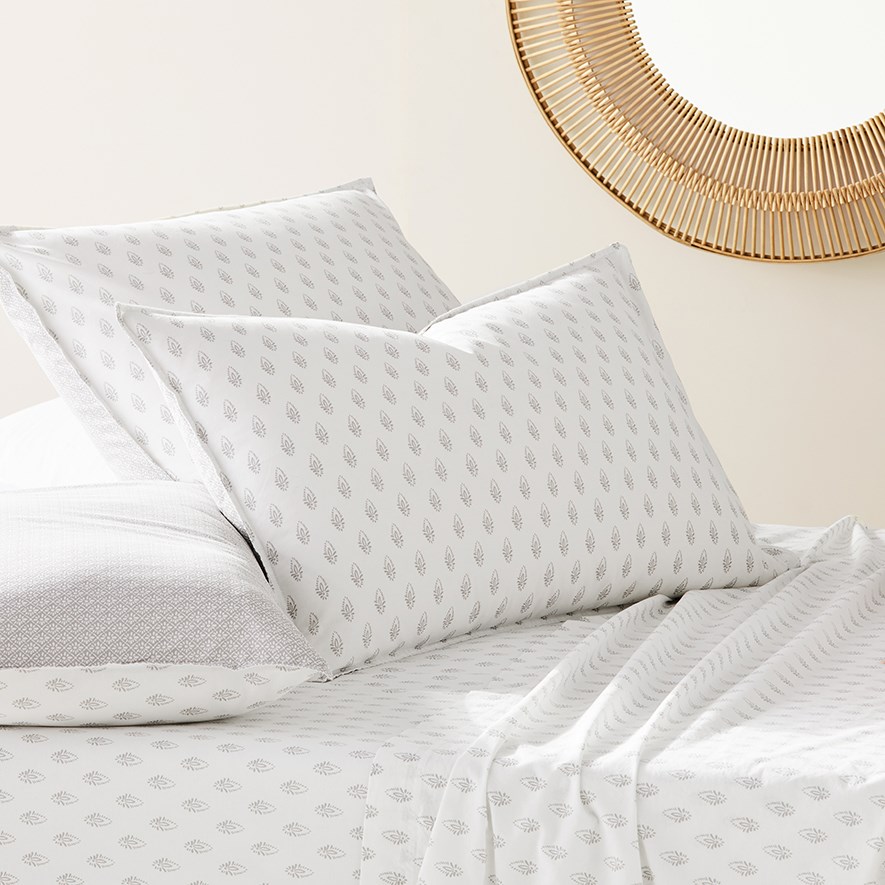 Stonewashed Printed Cotton Silver Woodblock Sheet Separates | Adairs