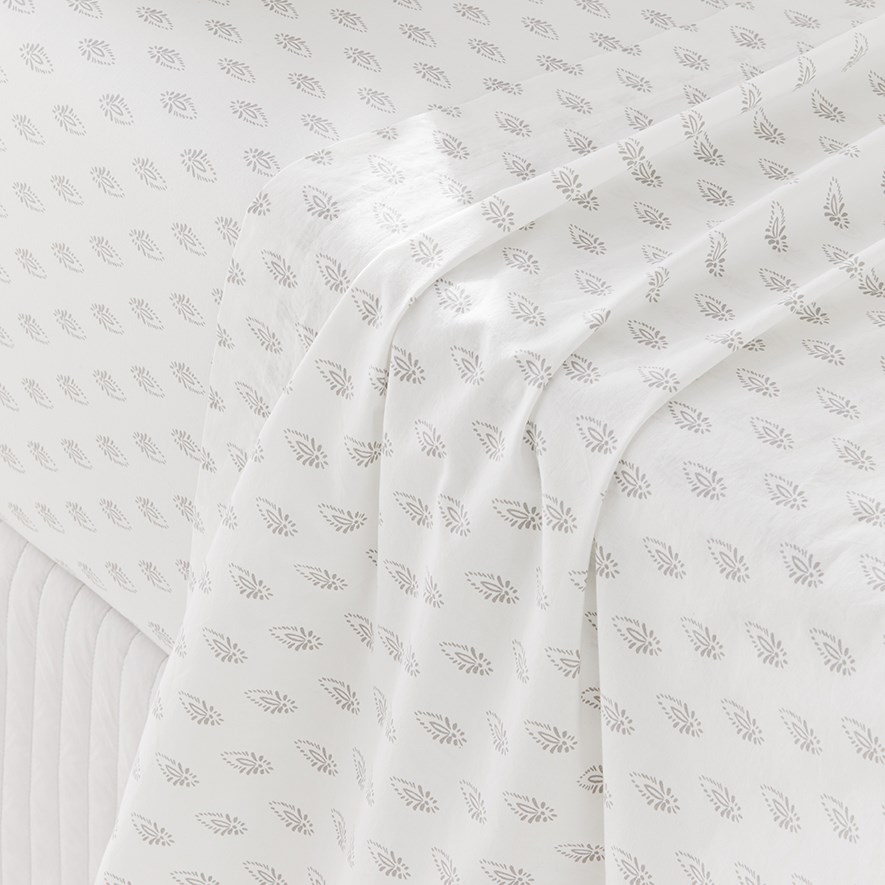 Stonewashed Printed Cotton Silver Woodblock Sheet Separates | Adairs