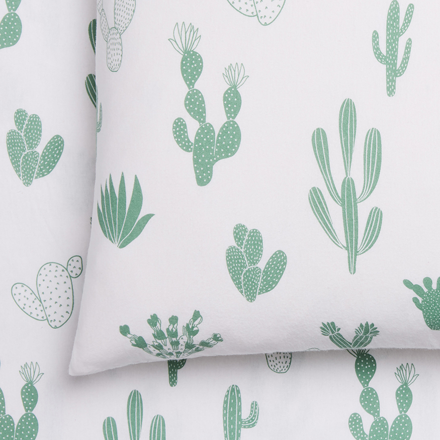 Home Republic - Novelty Printed Flannelette Green Cactus Sheet Set | Adairs