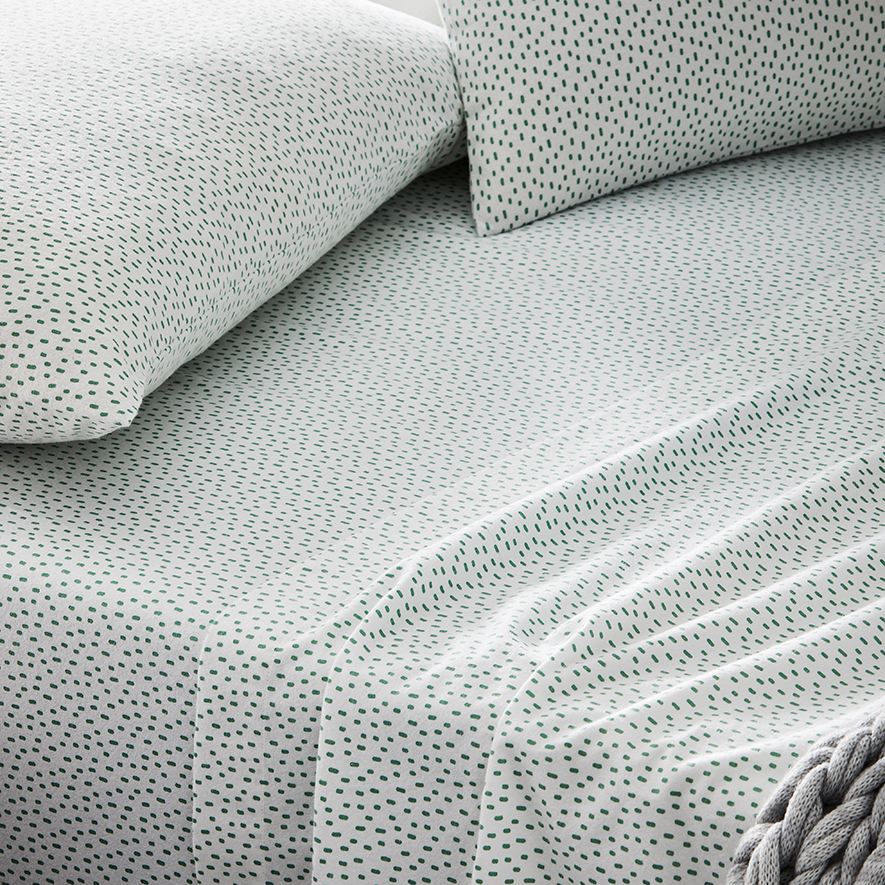 Home Republic - Novelty Printed Flannelette Green Fleck Sheet Set | Adairs