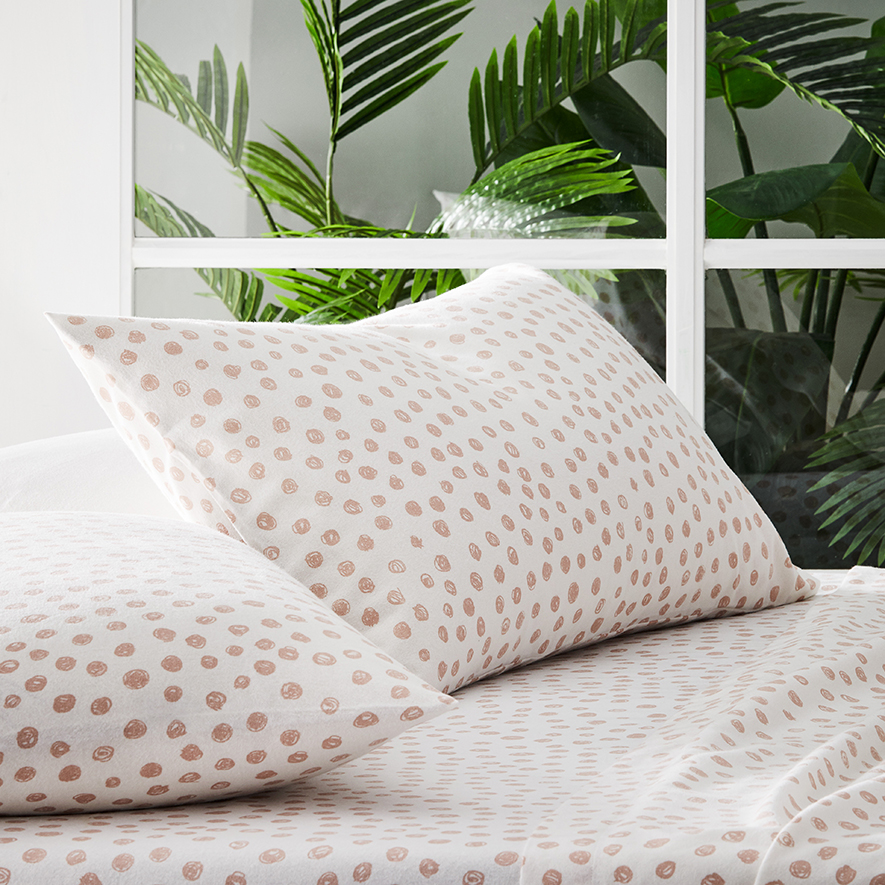 Home Republic - Novelty Printed Flannelette Pink Spot Sheet Set | Adairs