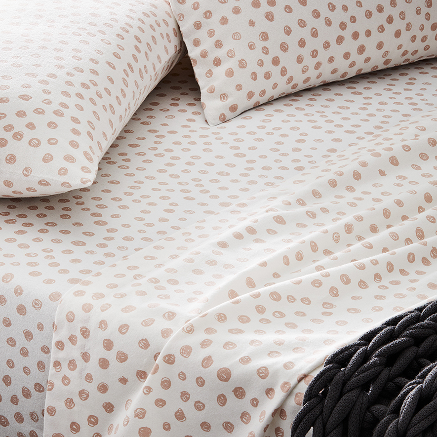 Home Republic - Novelty Printed Flannelette Pink Spot Sheet Set | Adairs