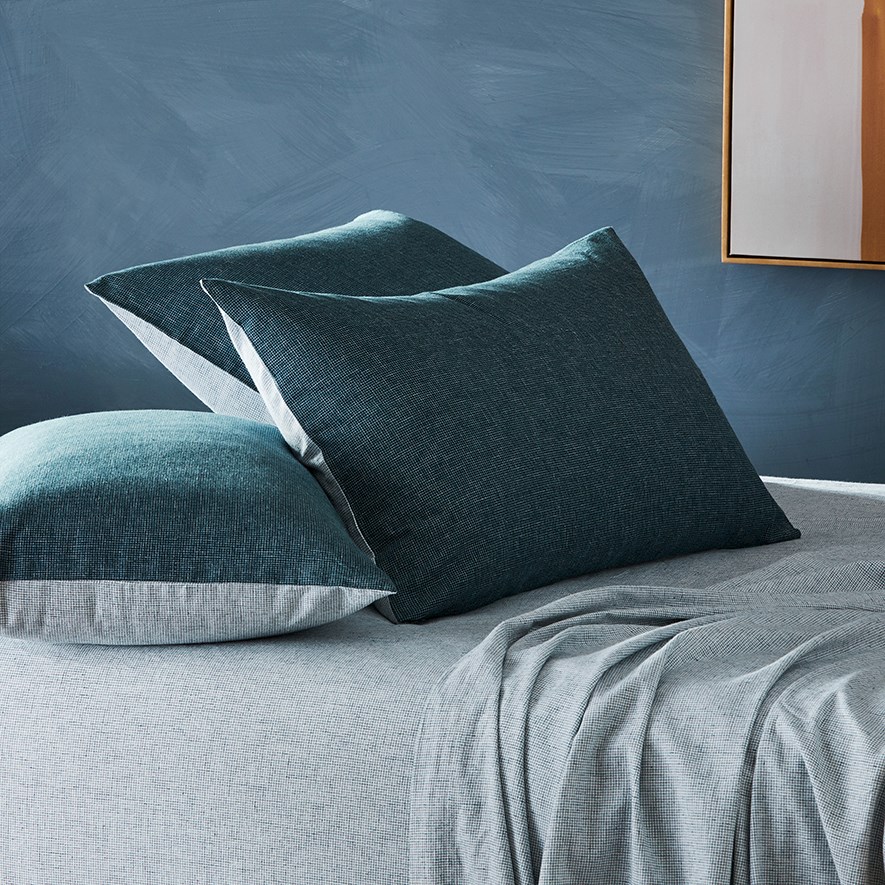 Vintage Washed Linen Cotton Teal Check Sheet Separates | Adairs