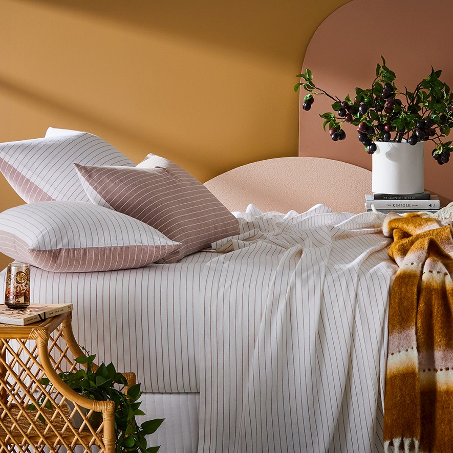 Home Republic - Vintage Washed Linen Cotton Rose Stripe Sheet Separates ...