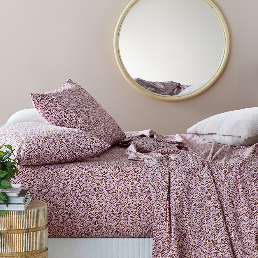 Printed Mauve Poppy Sheet Set | Adairs