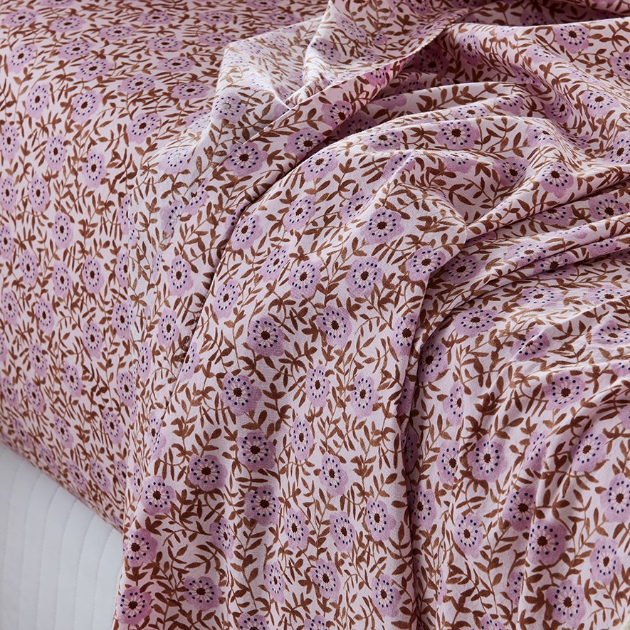 Printed Mauve Poppy Sheet Set | Adairs