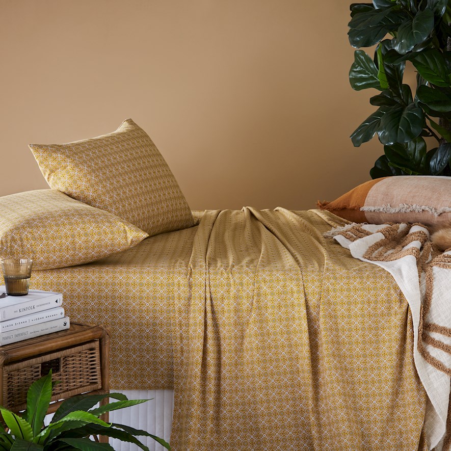 Printed Mustard Tile Sheet Set | Adairs
