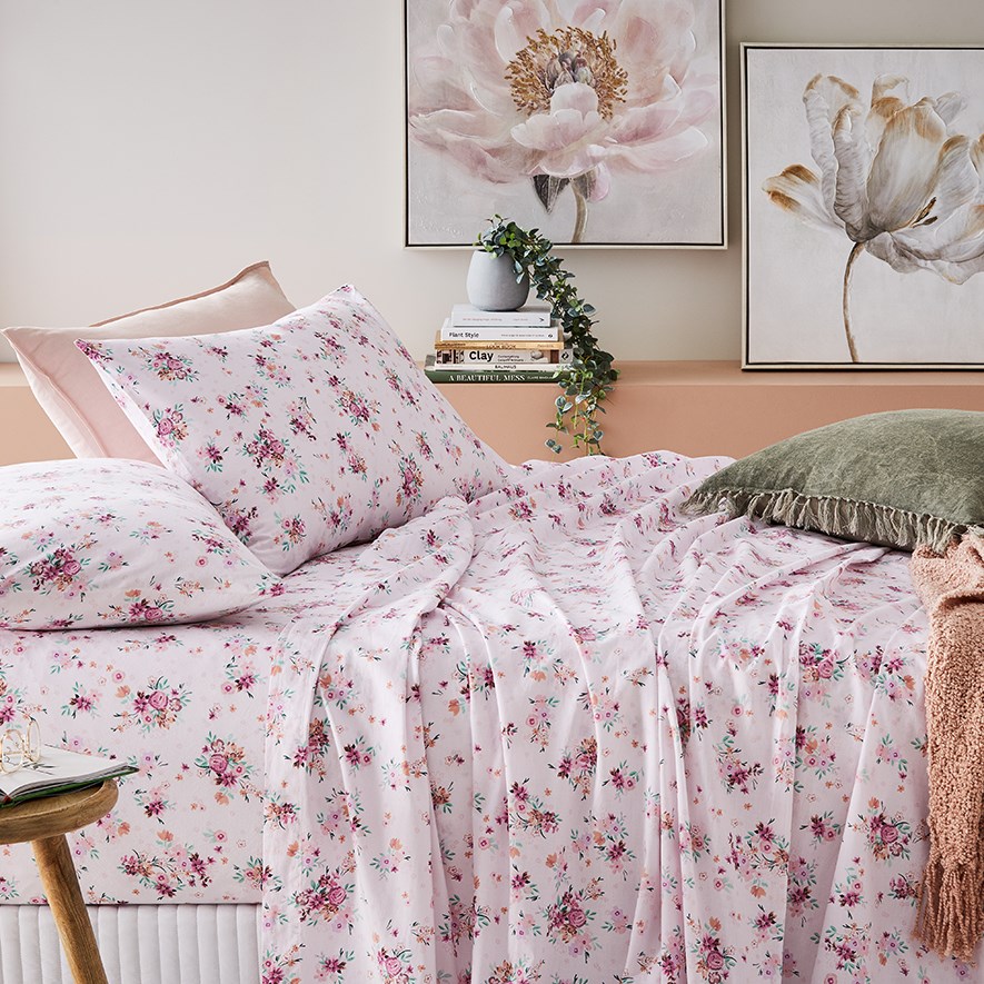 Printed Pink Bouquet Sheet Set | Adairs