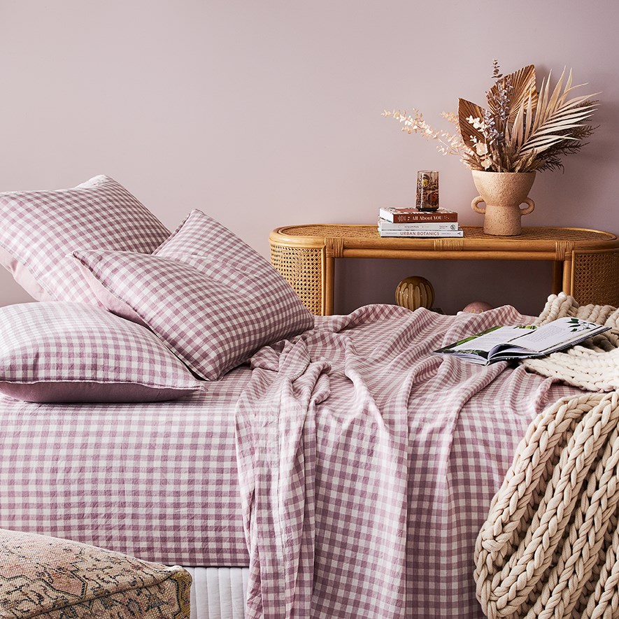Vintage Washed Linen Dusty Mauve Sheet Separates | Adairs