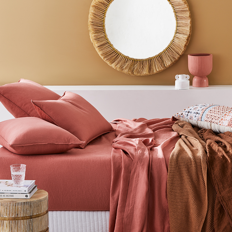 Vintage Washed Linen Rouge Sheet Separates | Adairs