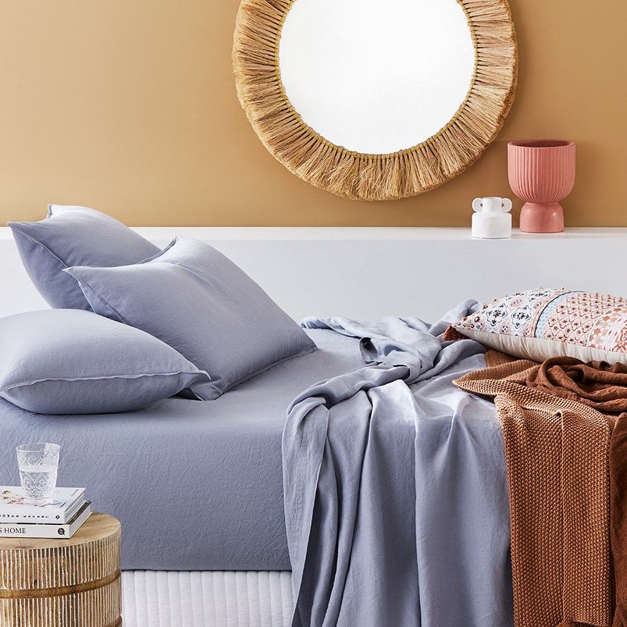 Vintage Washed Linen Blue Dust Sheet Set | Adairs
