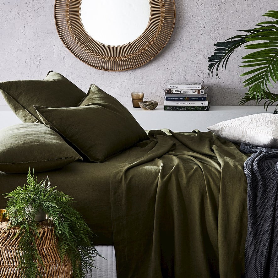 Vintage Washed Linen Moss Sheet Set | Adairs