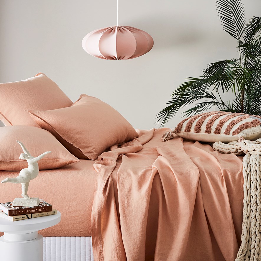 Vintage Washed Linen Pink Salt Sheet Set | Adairs