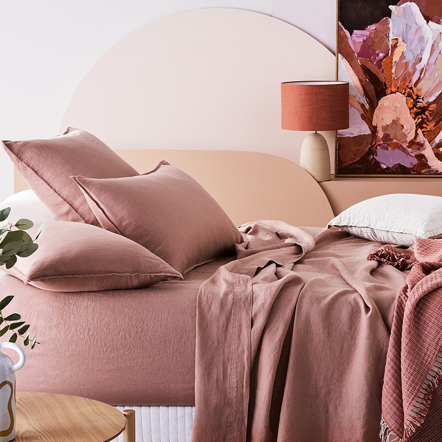 Vintage Washed Linen Rose Sheet Set | Adairs