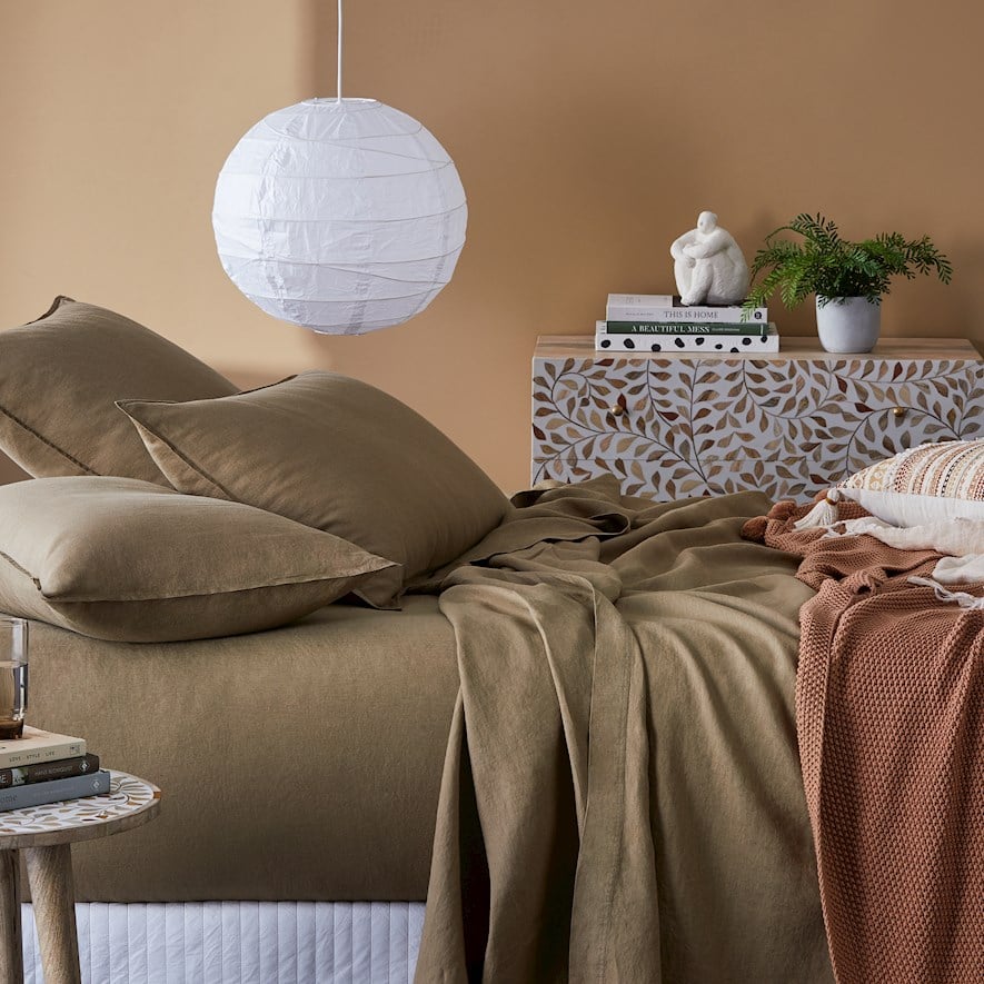 Vintage Washed Linen Soft Olive Sheet Set | Adairs