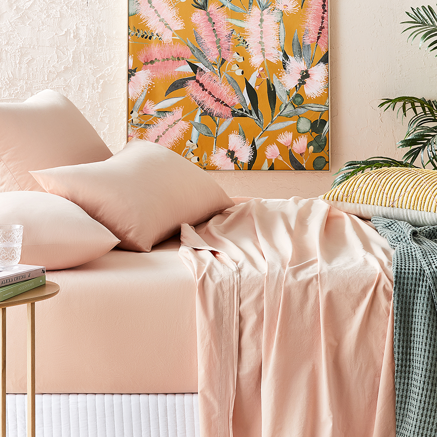 Stonewashed Cotton Apricot Sheet Separates | Adairs