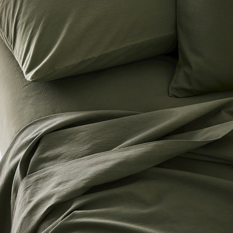 Stonewashed Cotton Bay Leaf Sheet Separates | Adairs