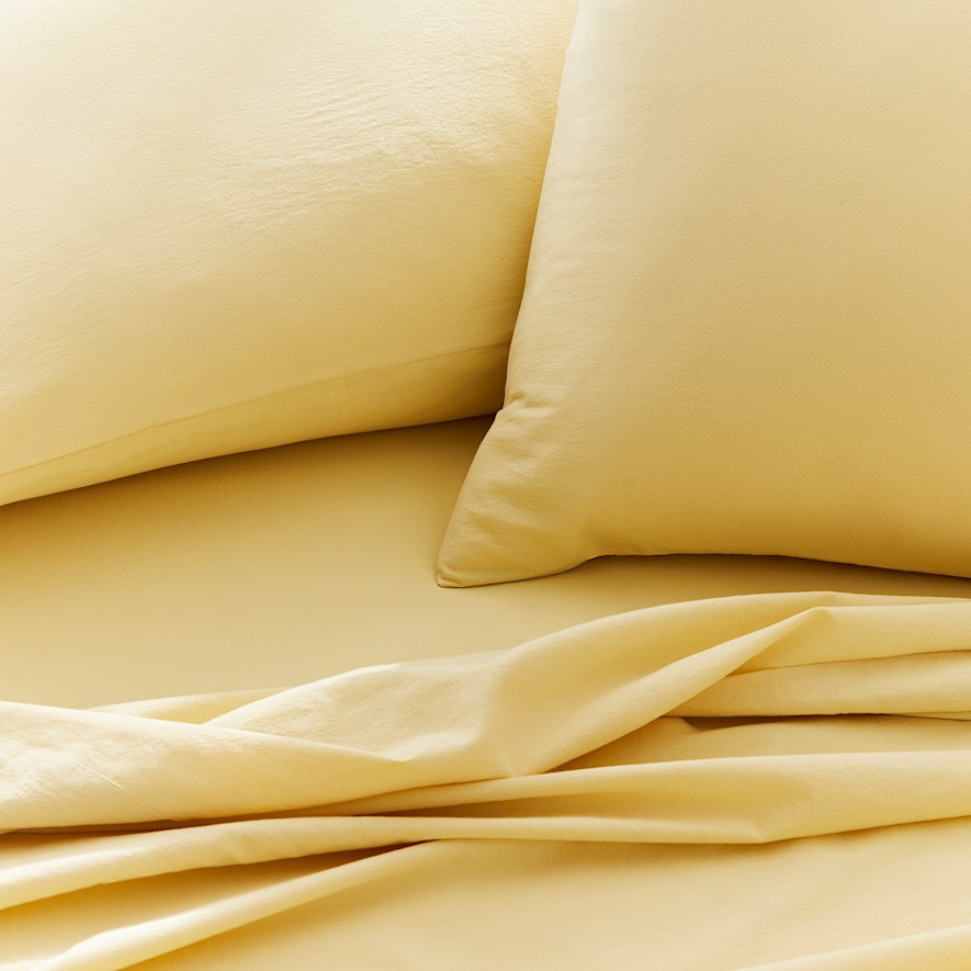 Stonewashed Cotton Dusty Lemon Sheet Separates | Adairs