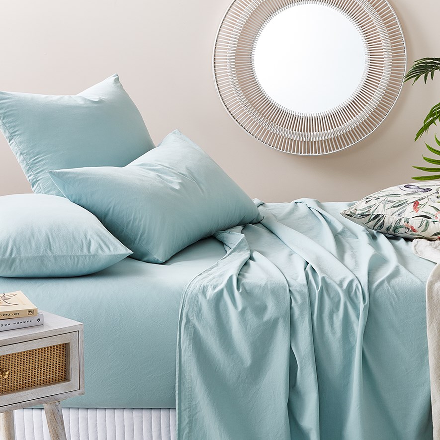 Stonewashed Cotton Ice Blue Sheet Separates | Adairs
