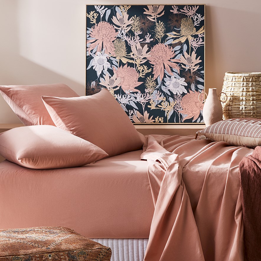 Stonewashed Cotton Peach Sheet Separates | Adairs