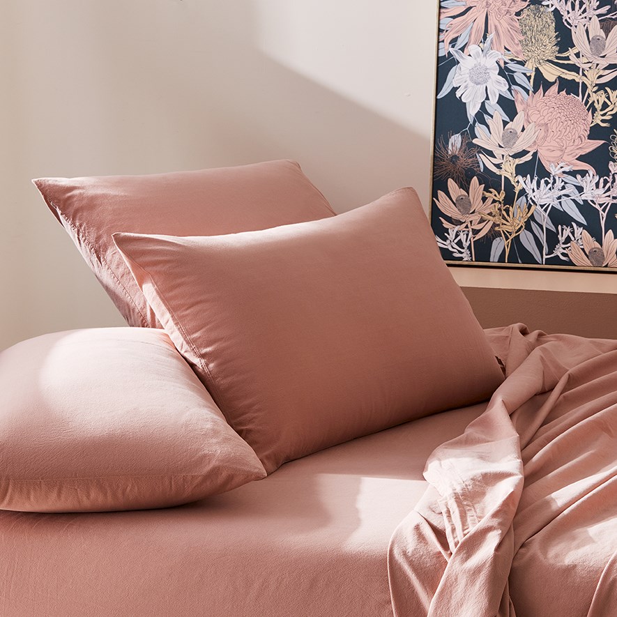 Stonewashed Cotton Peach Sheet Separates | Adairs