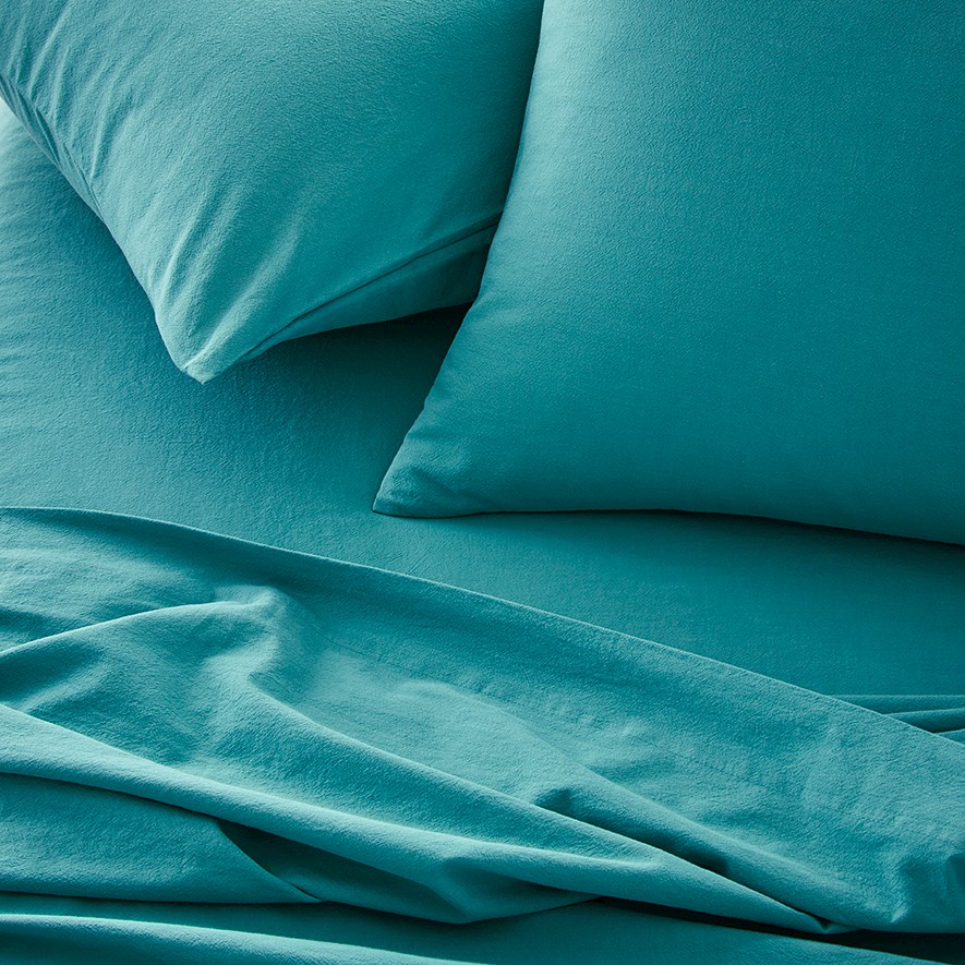 Stonewashed Cotton Teal Sheet Set Adairs