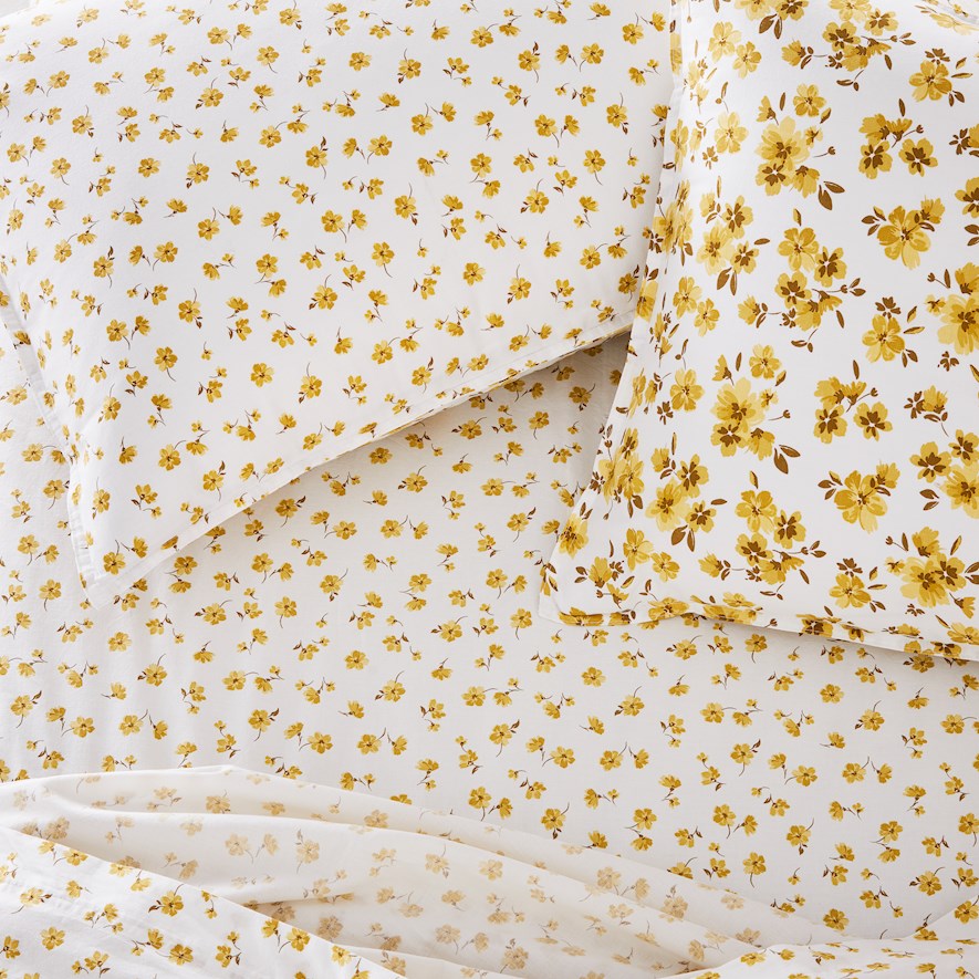 Stonewashed Printed Cotton Mustard Sheet Separates | Adairs