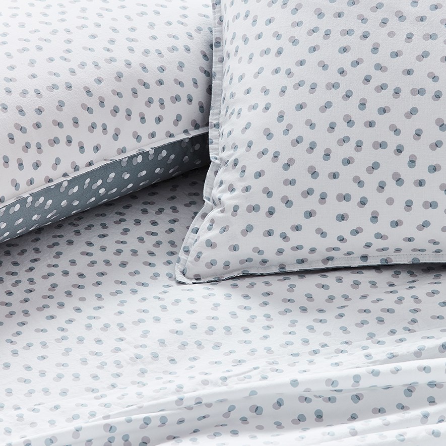 Stonewashed Printed Cotton Slate Spot Sheet Separates | Adairs