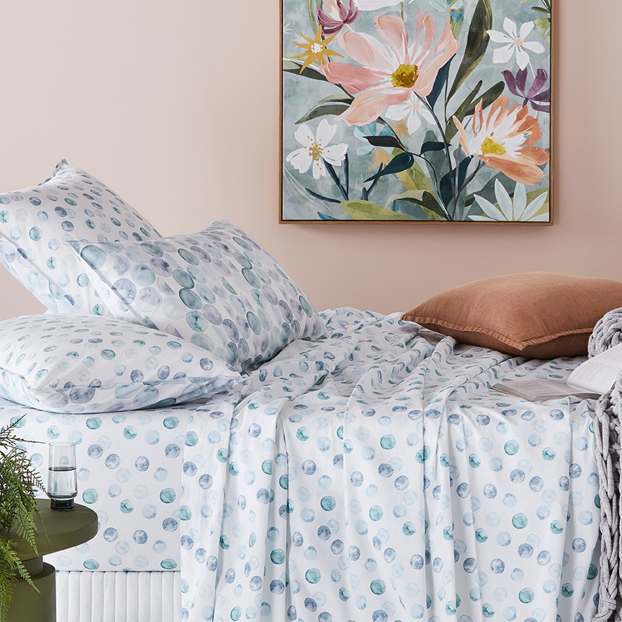 Stonewashed Printed Cotton Watercolour Spot Sheet Separates | Adairs