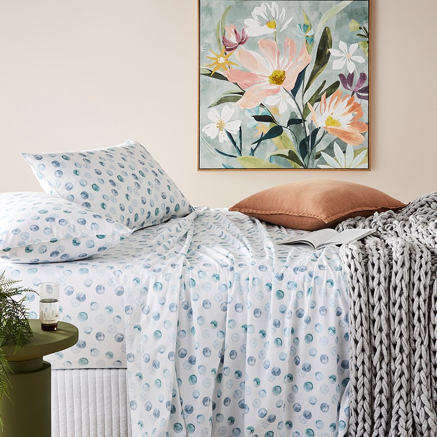 Stonewashed Printed Cotton Watercolour Spot Sheet Set | Adairs