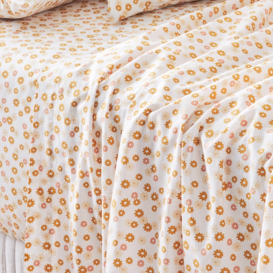 Home Republic - Stonewashed Printed Cotton Golden Daisy Sheet Set | Adairs