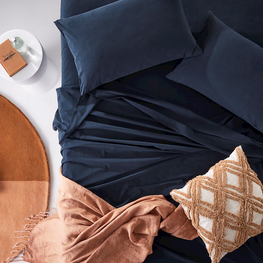 Stonewashed Cotton Navy Sheet Set | Adairs
