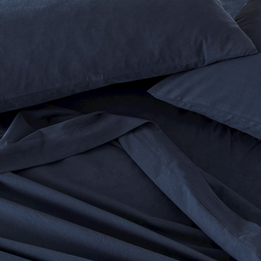 Stonewashed Cotton Navy Sheet Set | Adairs