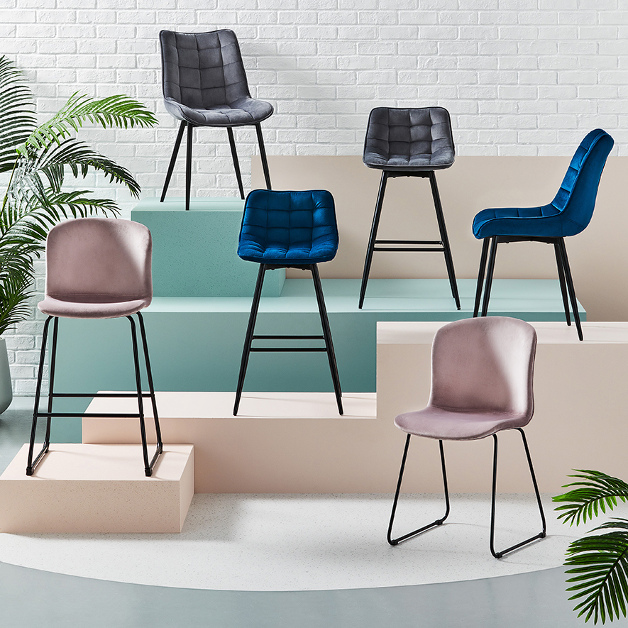 Montreal Indigo Velvet Counter Stool | Adairs
