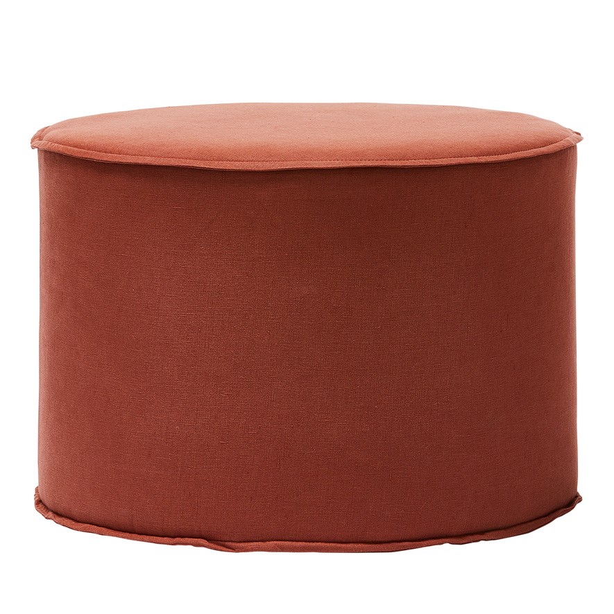 Napier Round Rust Belgian Linen Ottoman | Adairs