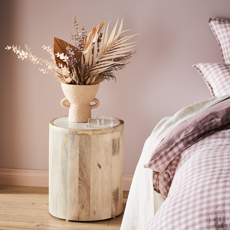 Marino Timber Natural White Marble Side Table Adairs