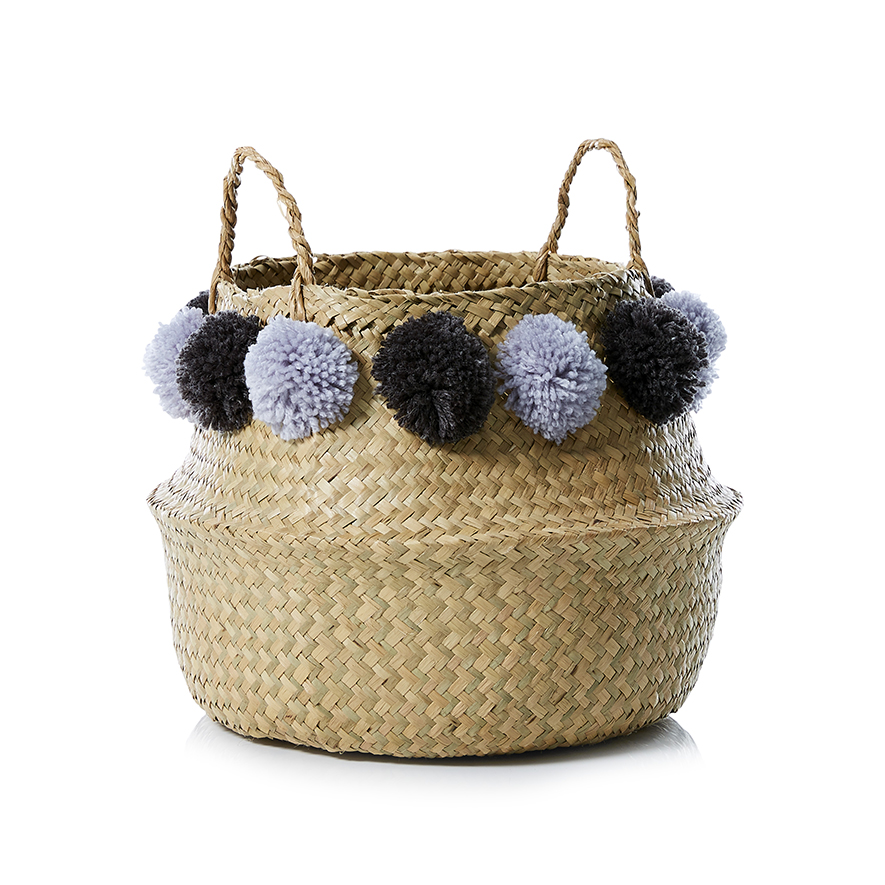 Home Republic - Joana Basket Pom Pom Grey | Adairs